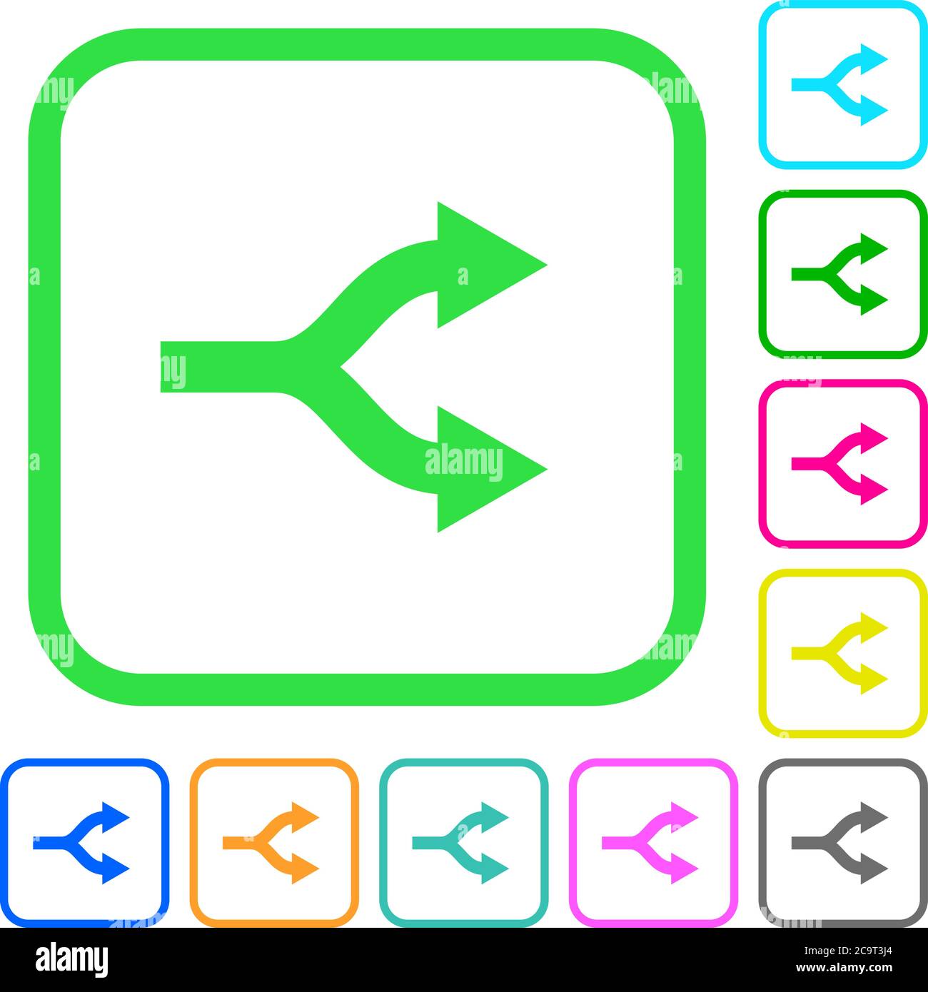 Split arrows vivid colored flat icons in curved borders on white ...