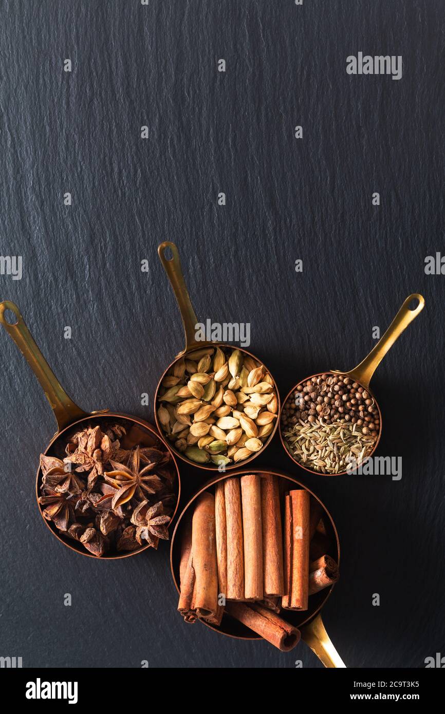 Food concept mix of masala spices, cinnamon, fennel, star anise ...