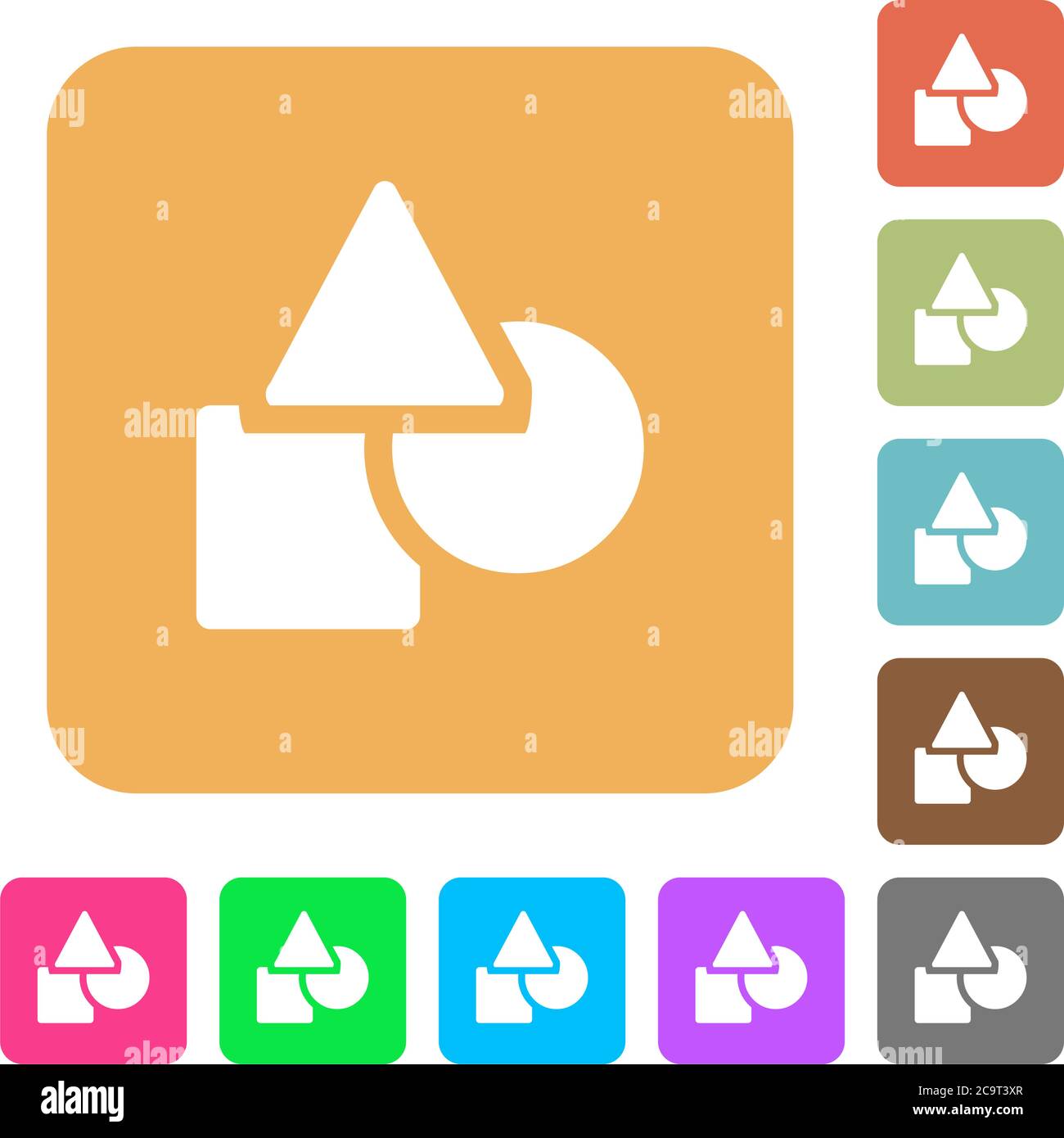 Basic geometric shapes flat icons on rounded square vivid color ...