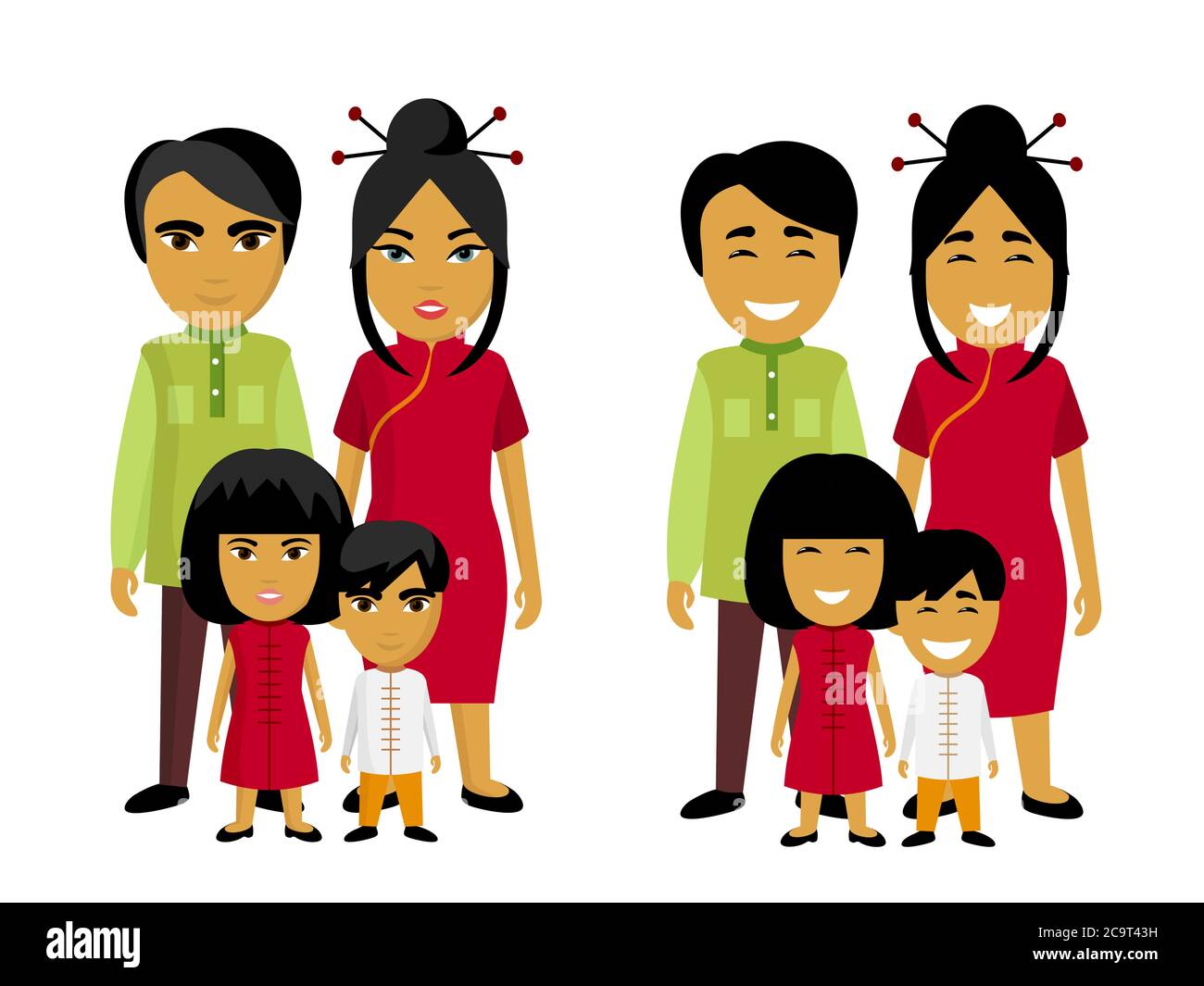 Happy asian family in national dress. Ethnic. Children and parents ...