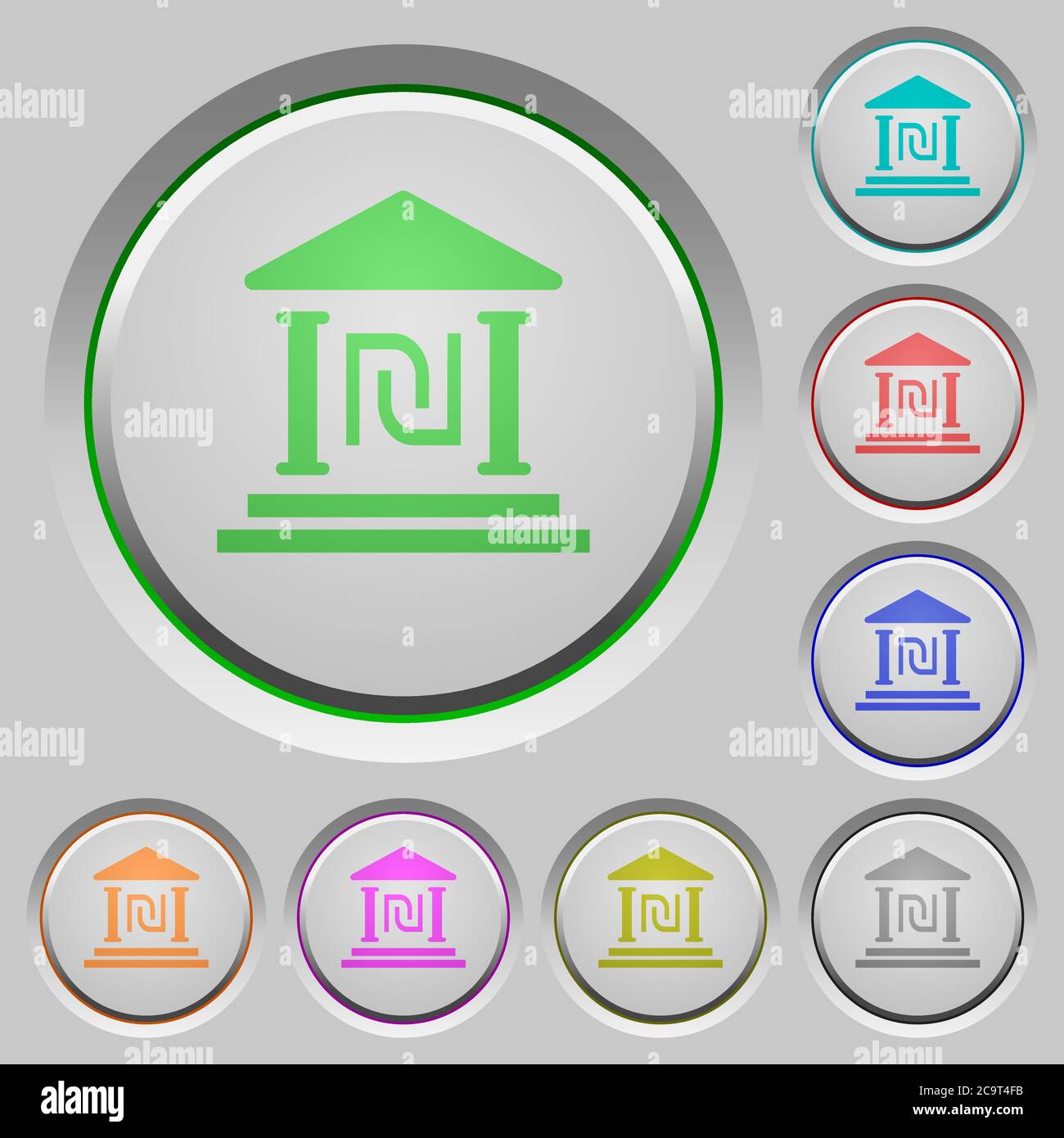 Israeli new Shekel bank office color icons on sunk push buttons Stock ...