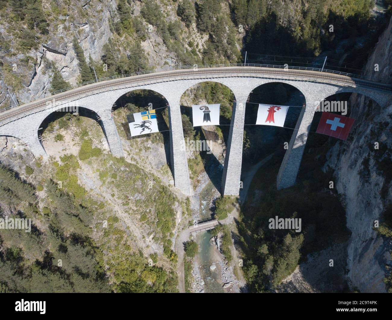 Famous Wiesener viaduct on the train line Davos - Filisur in the swiss ...