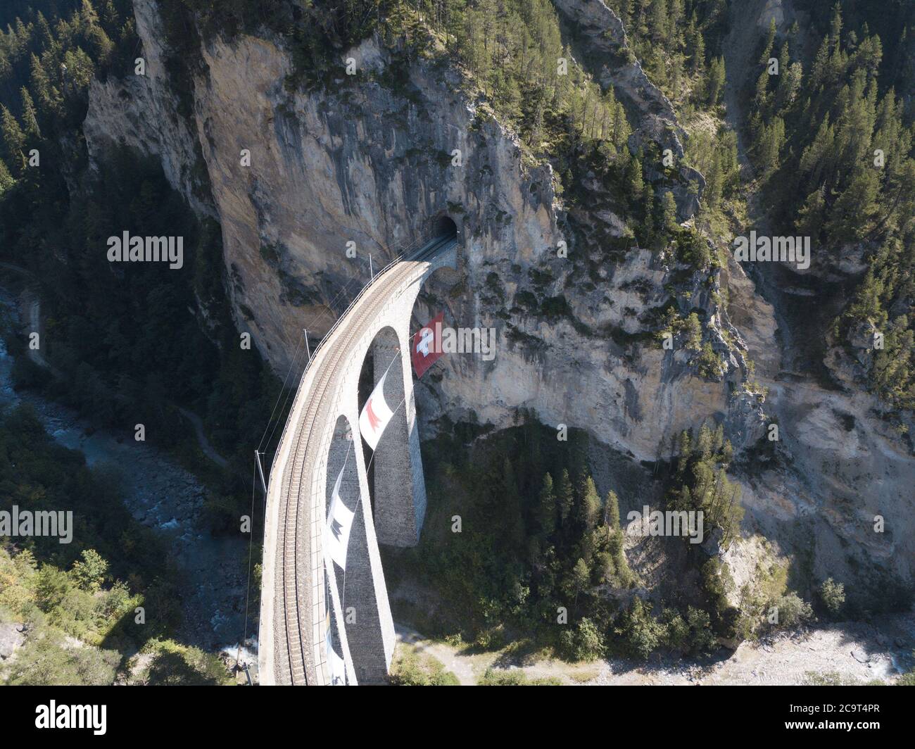 Famous Wiesener viaduct on the train line Davos - Filisur in the swiss ...