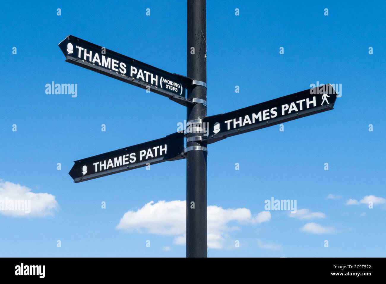 LONDON, UK 20TH JULY 2020: Signs for the Thames Path. A walking path ...