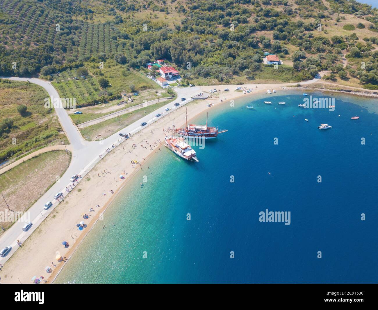 Aerial photo of the beautiful beach on Sitonia, Chalkidiki region ...