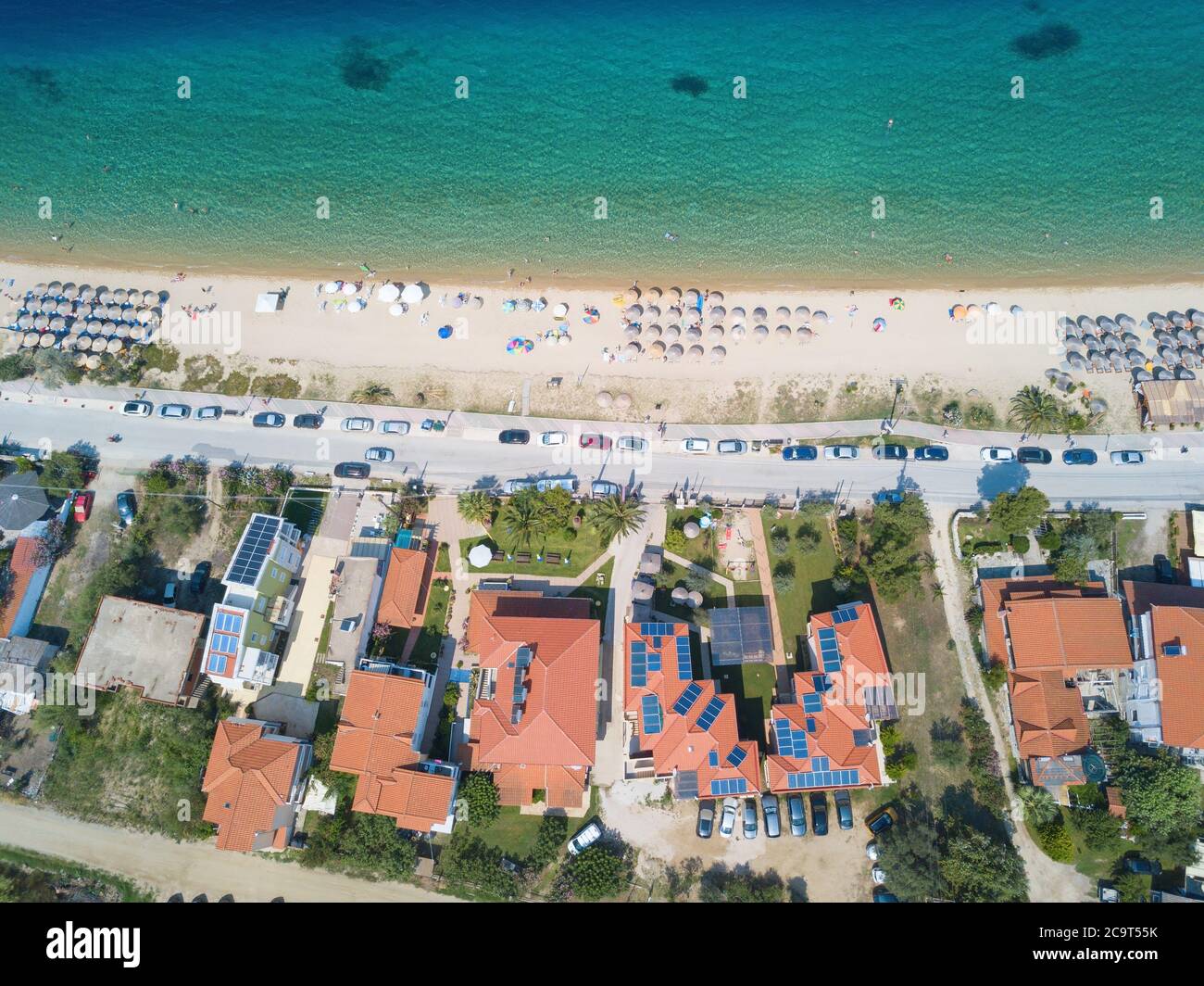 Aerial photo of the beautiful beach on Sitonia, Chalkidiki region ...