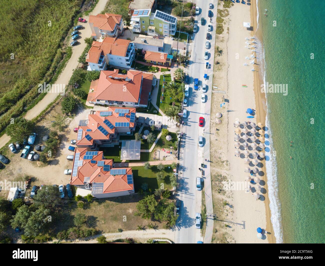 Aerial photo of the beautiful beach on Sitonia, Chalkidiki region ...