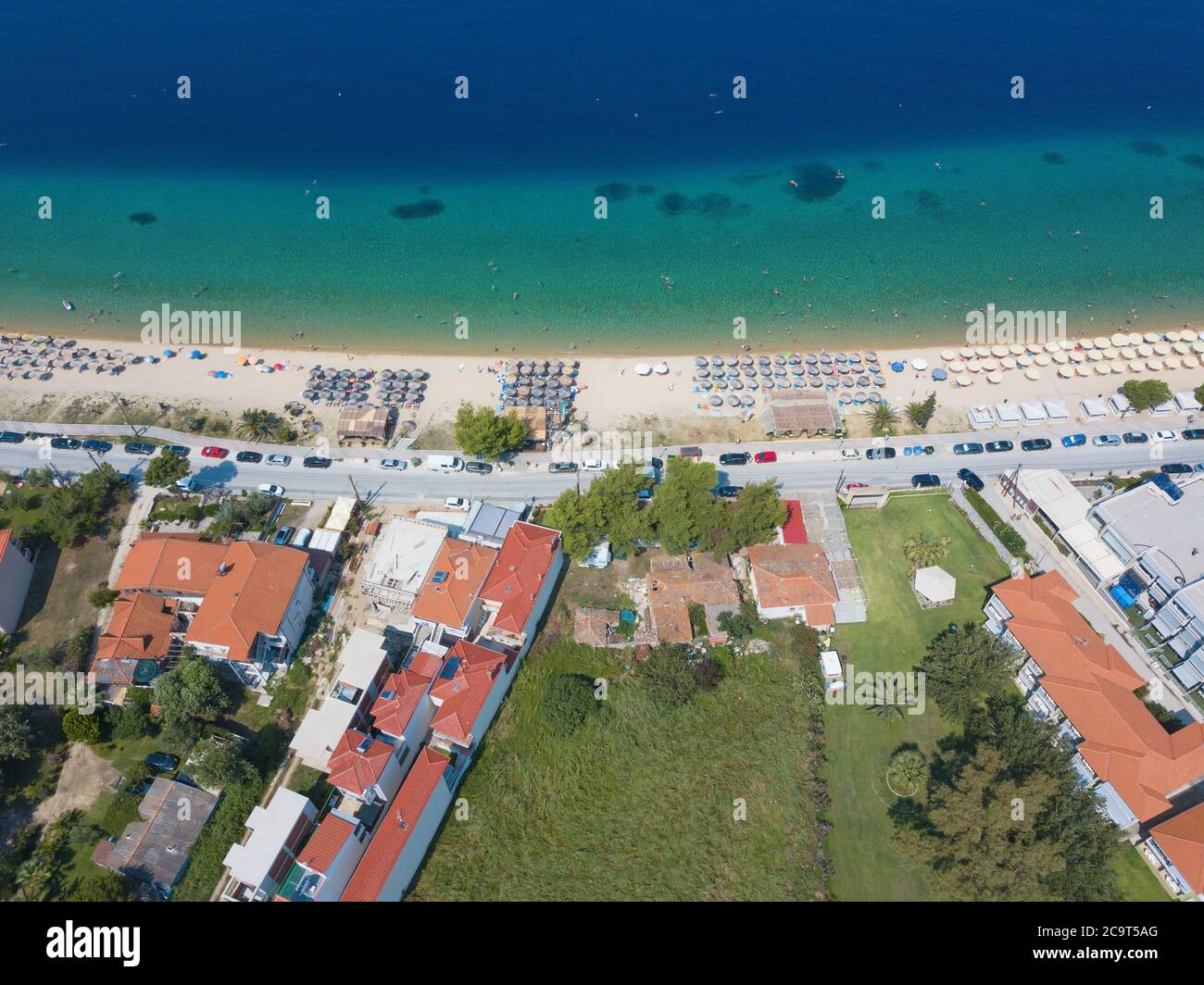 Aerial photo of the beautiful beach on Sitonia, Chalkidiki region ...