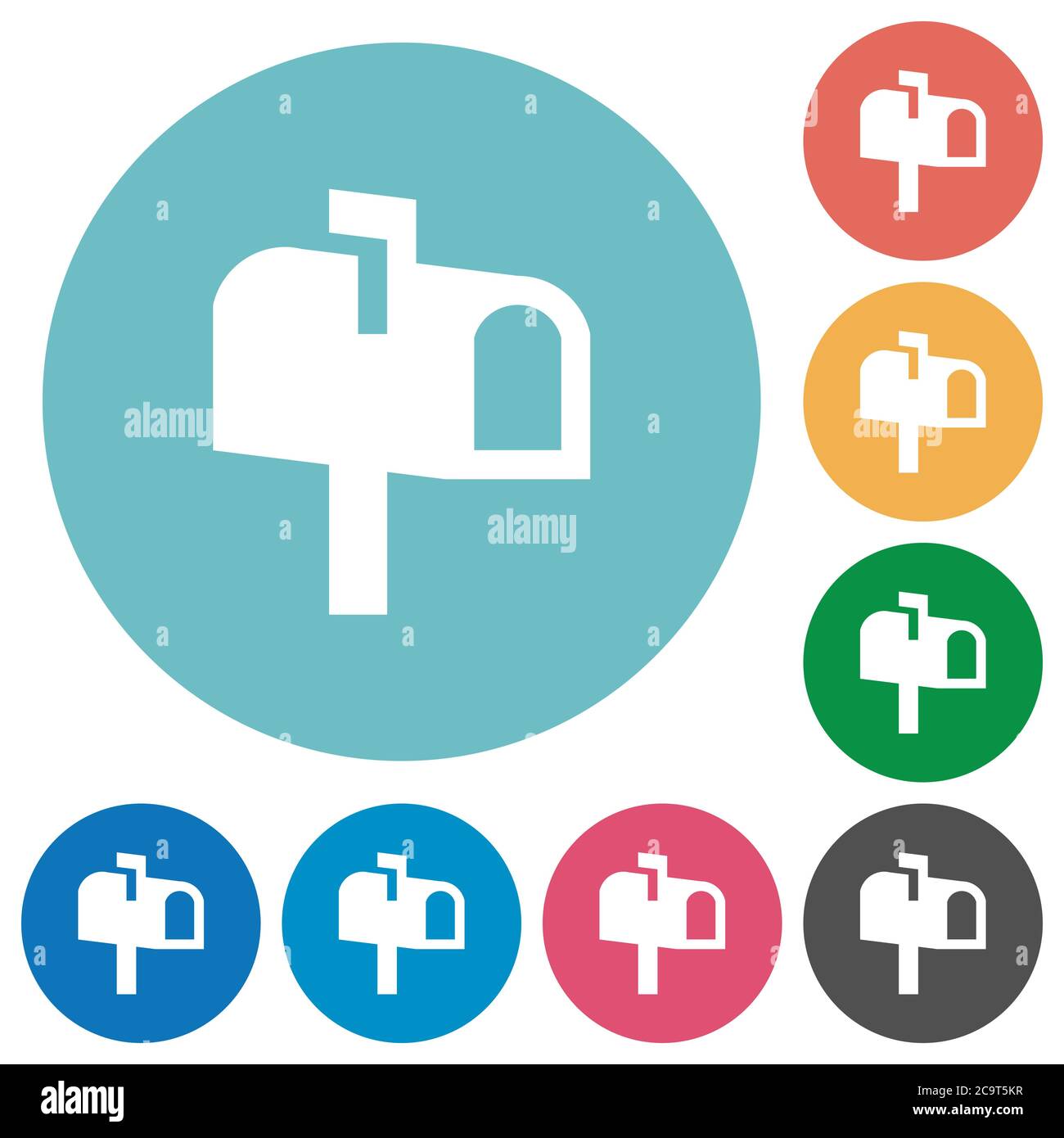 Mailbox flat white icons on round color backgrounds Stock Vector Image ...
