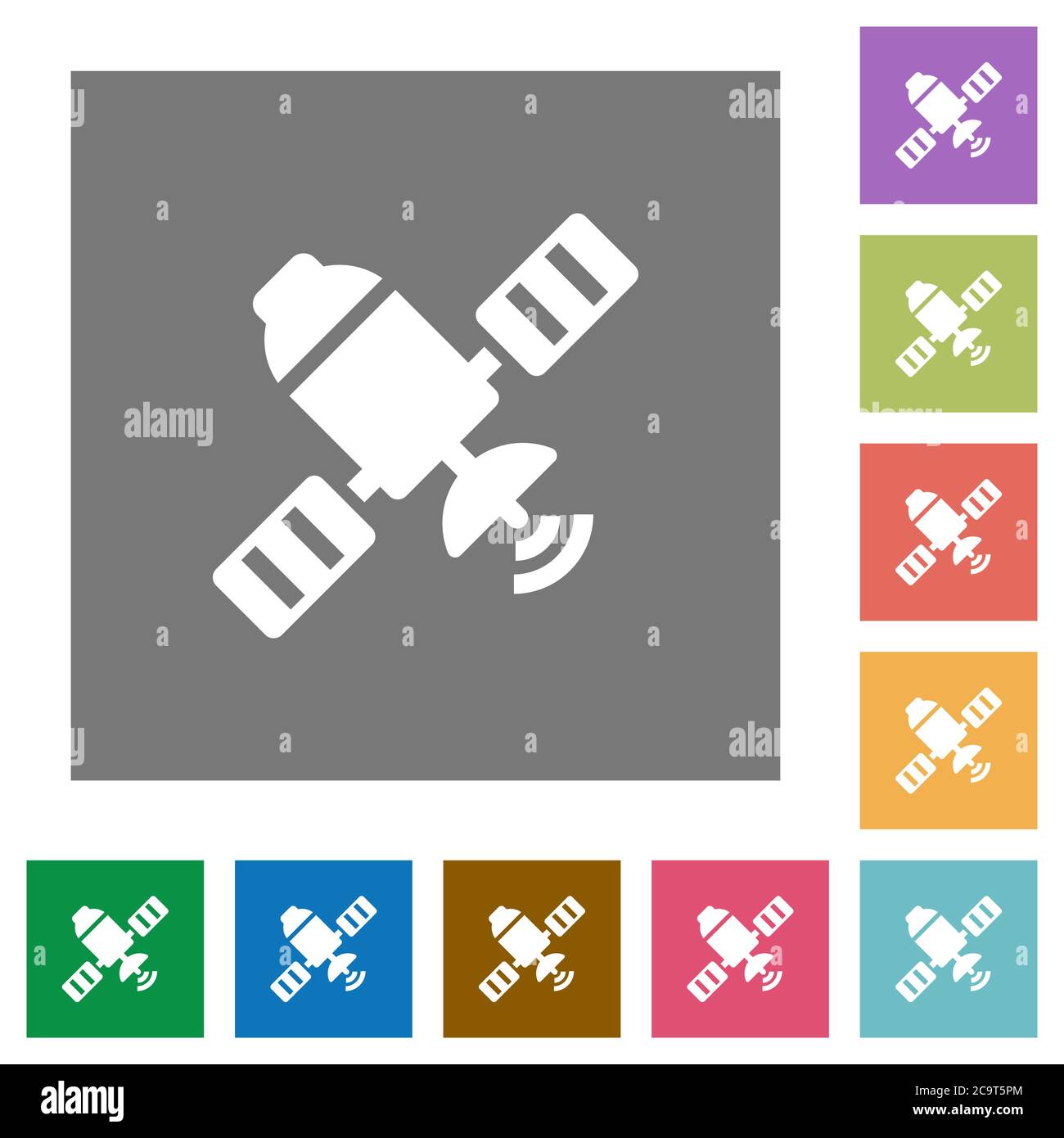 Satellite flat icons on simple color square backgrounds Stock Vector ...