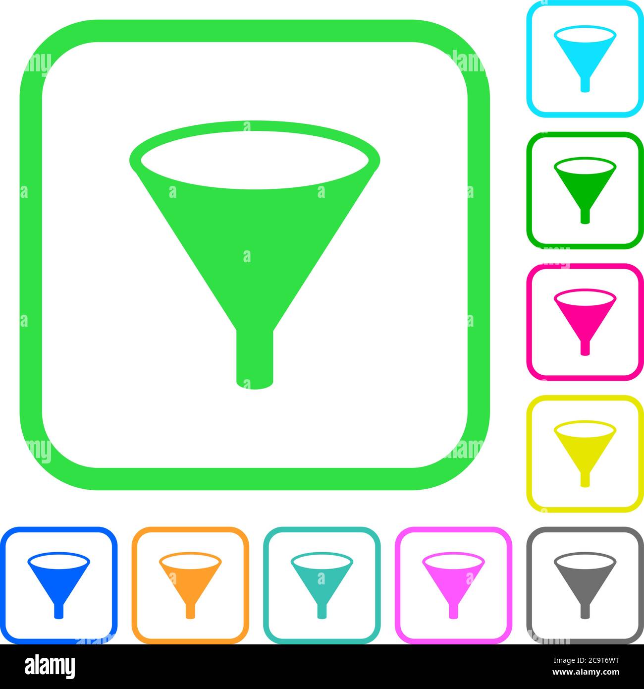 Funnel vivid colored flat icons in curved borders on white background ...