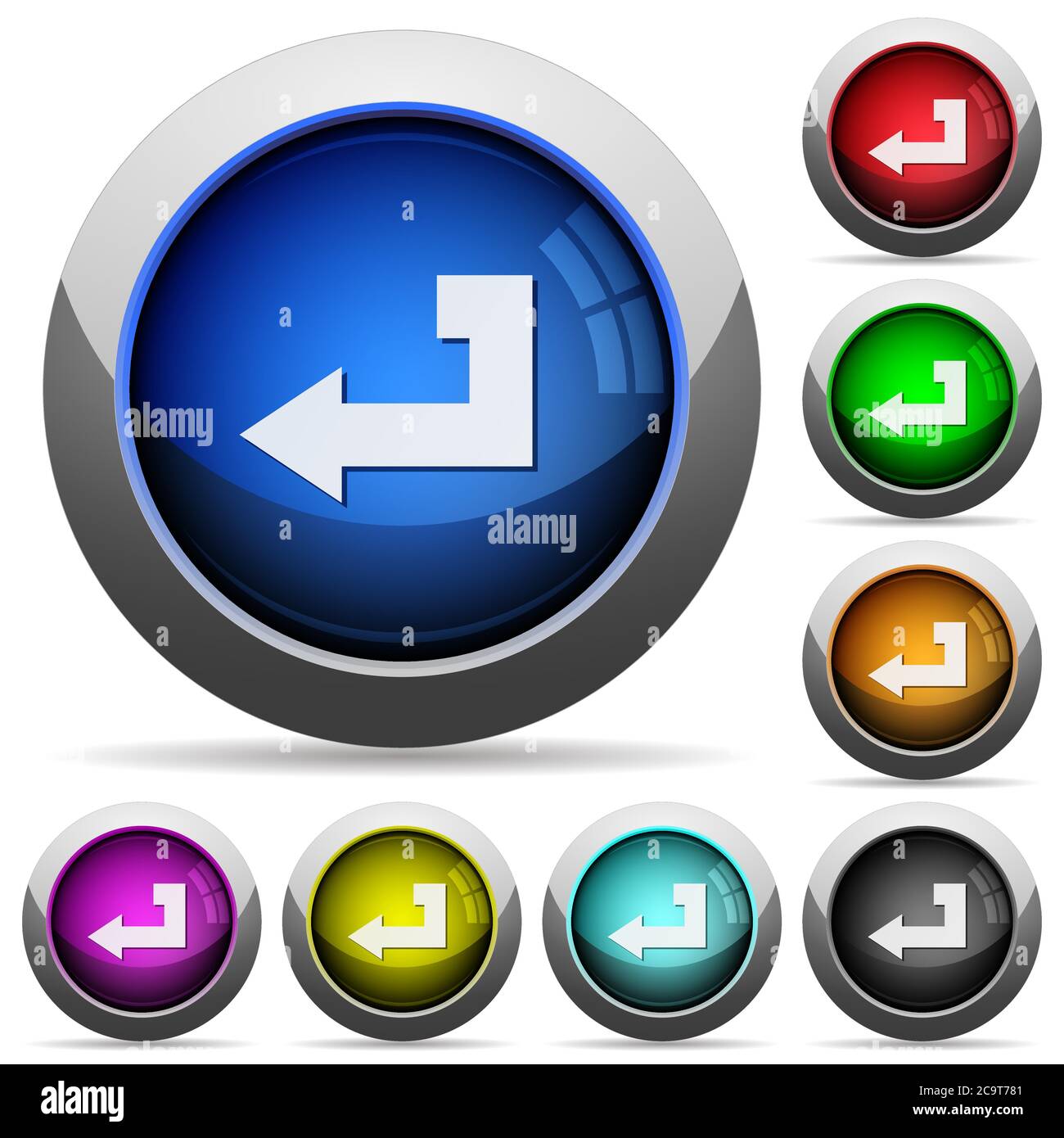 Return key icons in round glossy buttons with steel frames Stock Vector ...