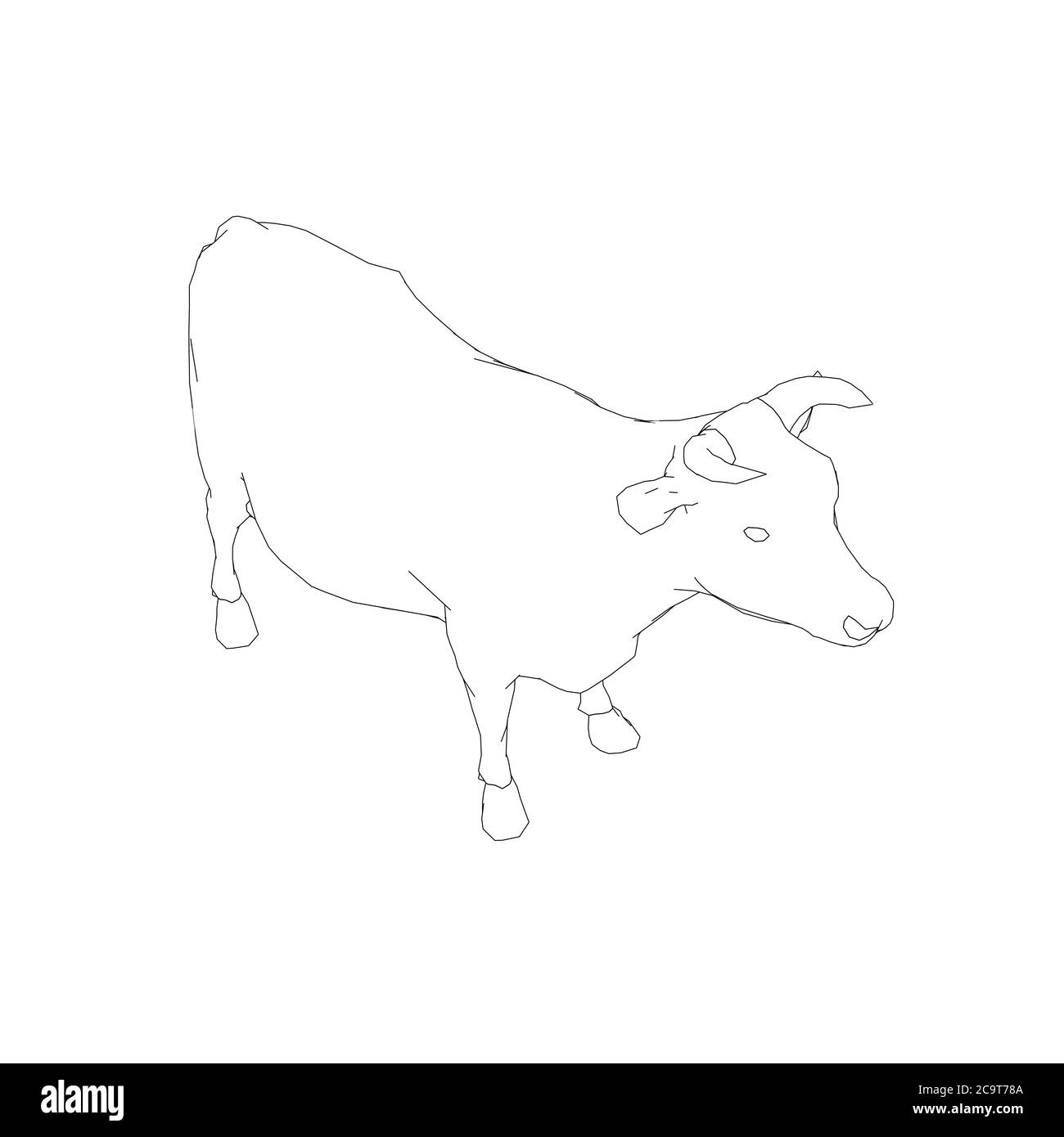 Contour of a cow from black lines on a white background. Isometric view ...