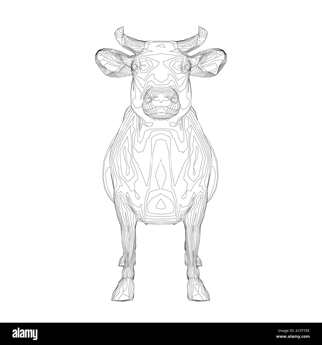 Wireframe of a cow from black lines on a white background. Front view ...