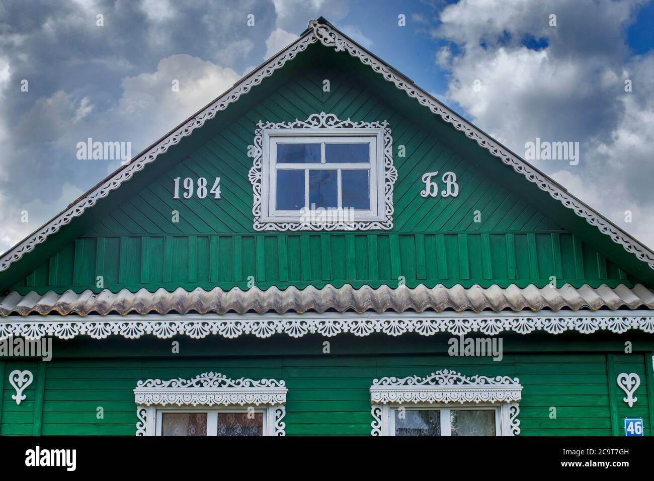 Russian rural landscape in summer, village houses on the river bank in ...