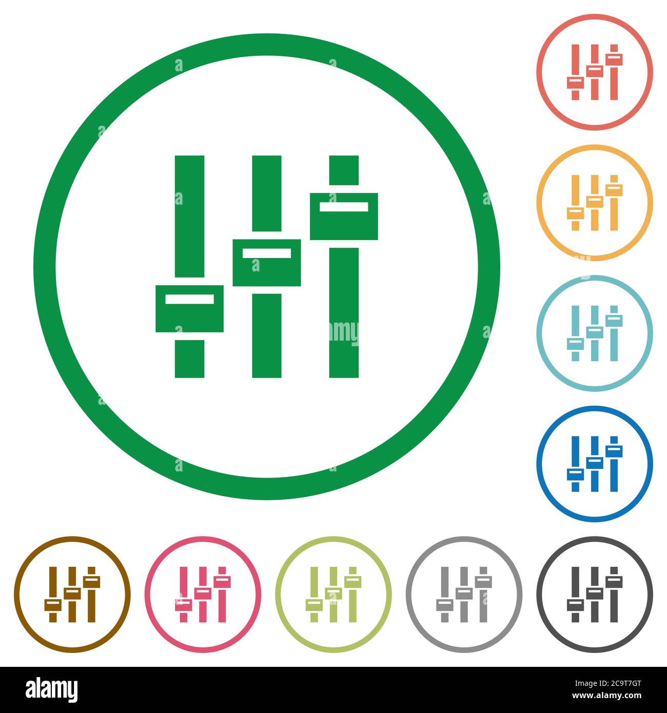 Adjust flat color icons in round outlines on white background Stock ...