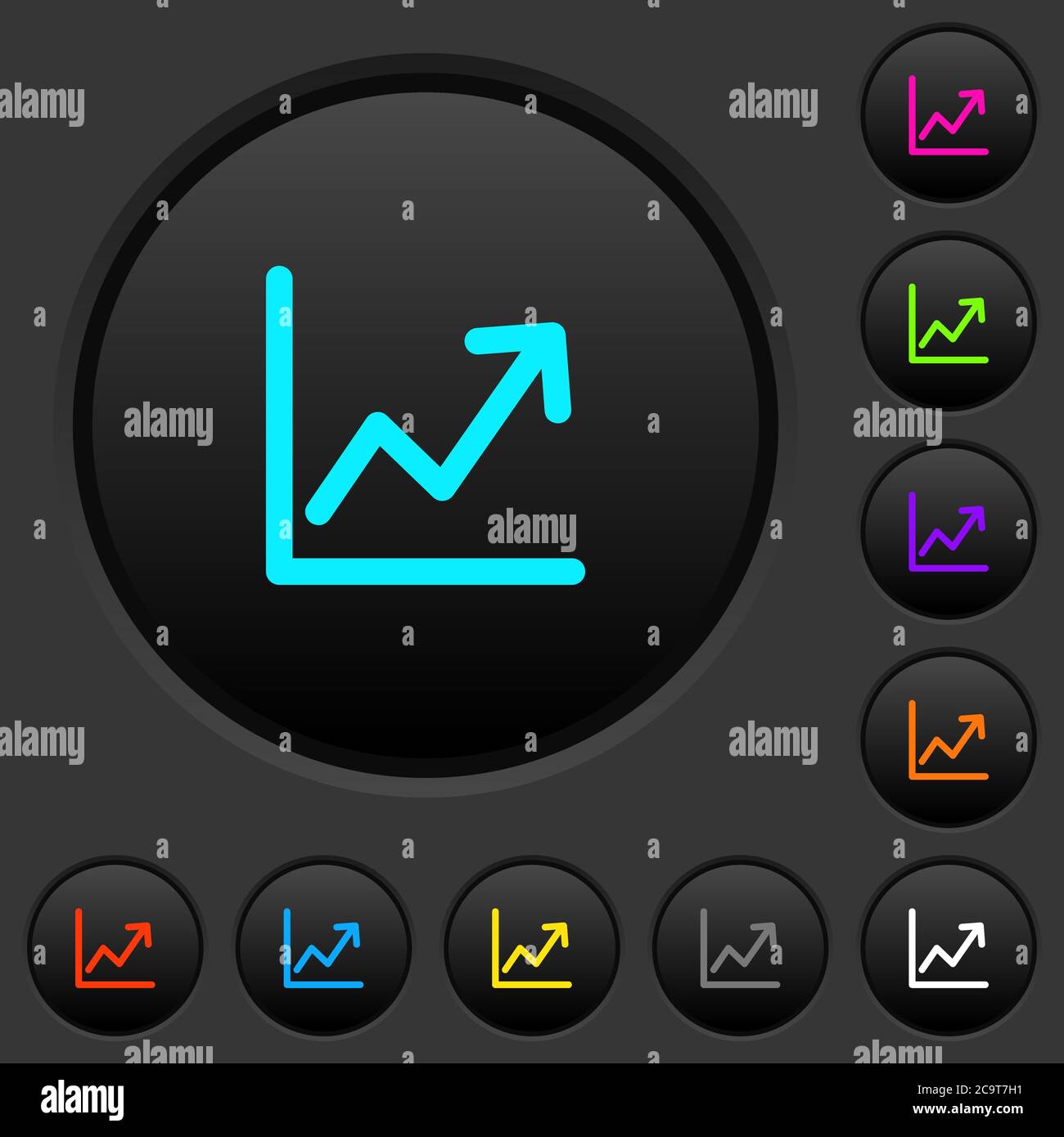 Line graph dark push buttons with vivid color icons on dark grey ...