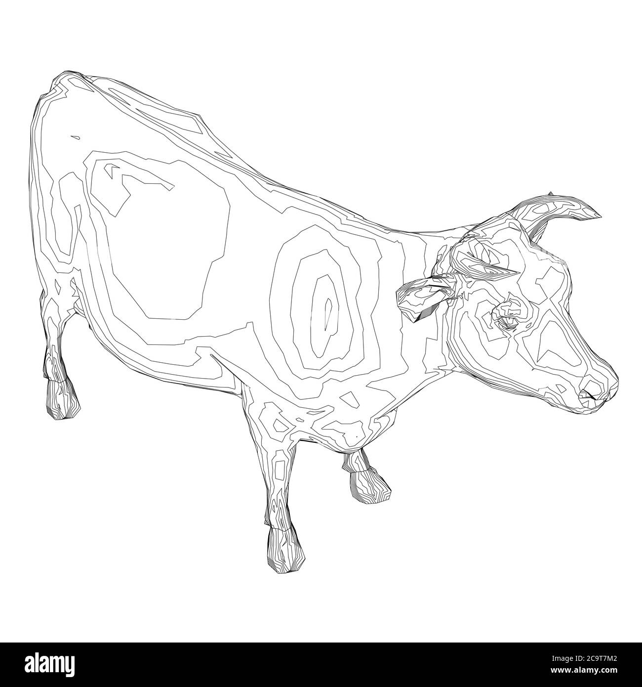 Wireframe of a cow from black lines on a white background. Isometric ...