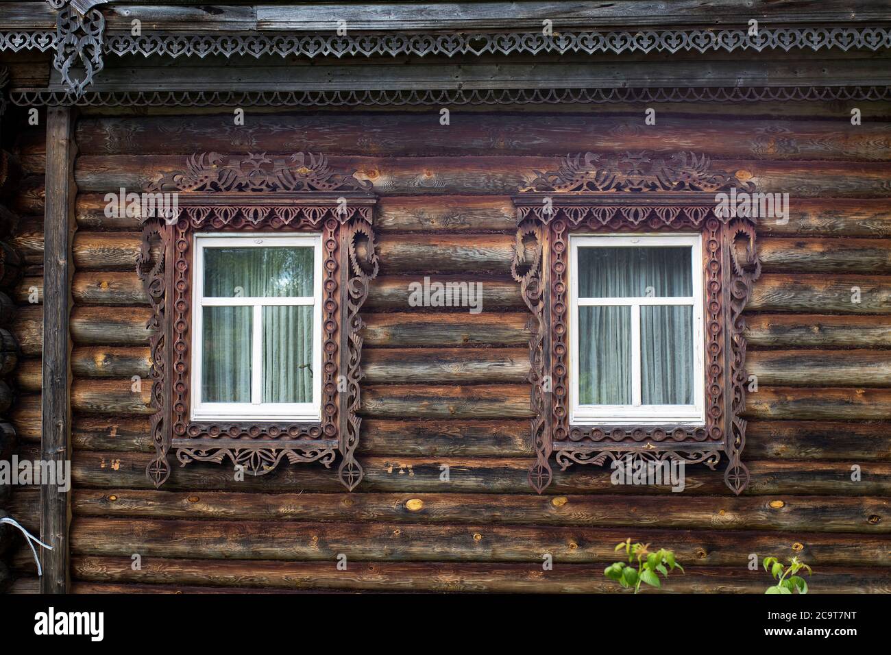 Russian windows with carved frames and shutters in village old houses ...