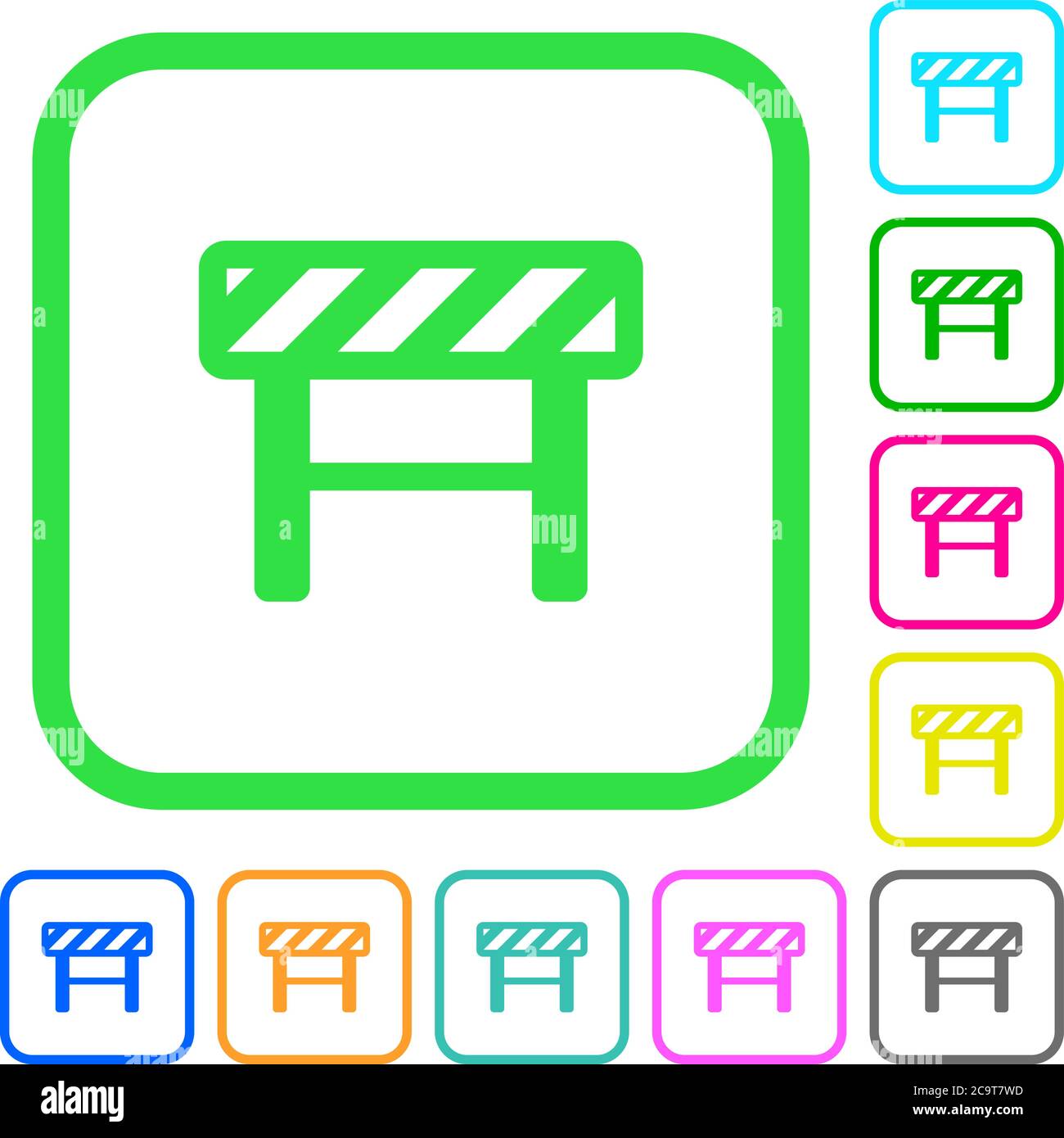 Construction barrier vivid colored flat icons in curved borders on ...