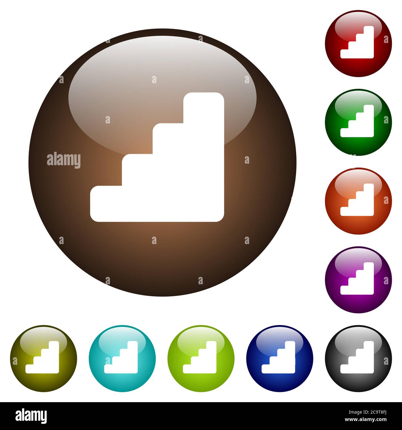 Stairs white icons on round color glass buttons Stock Vector Image ...