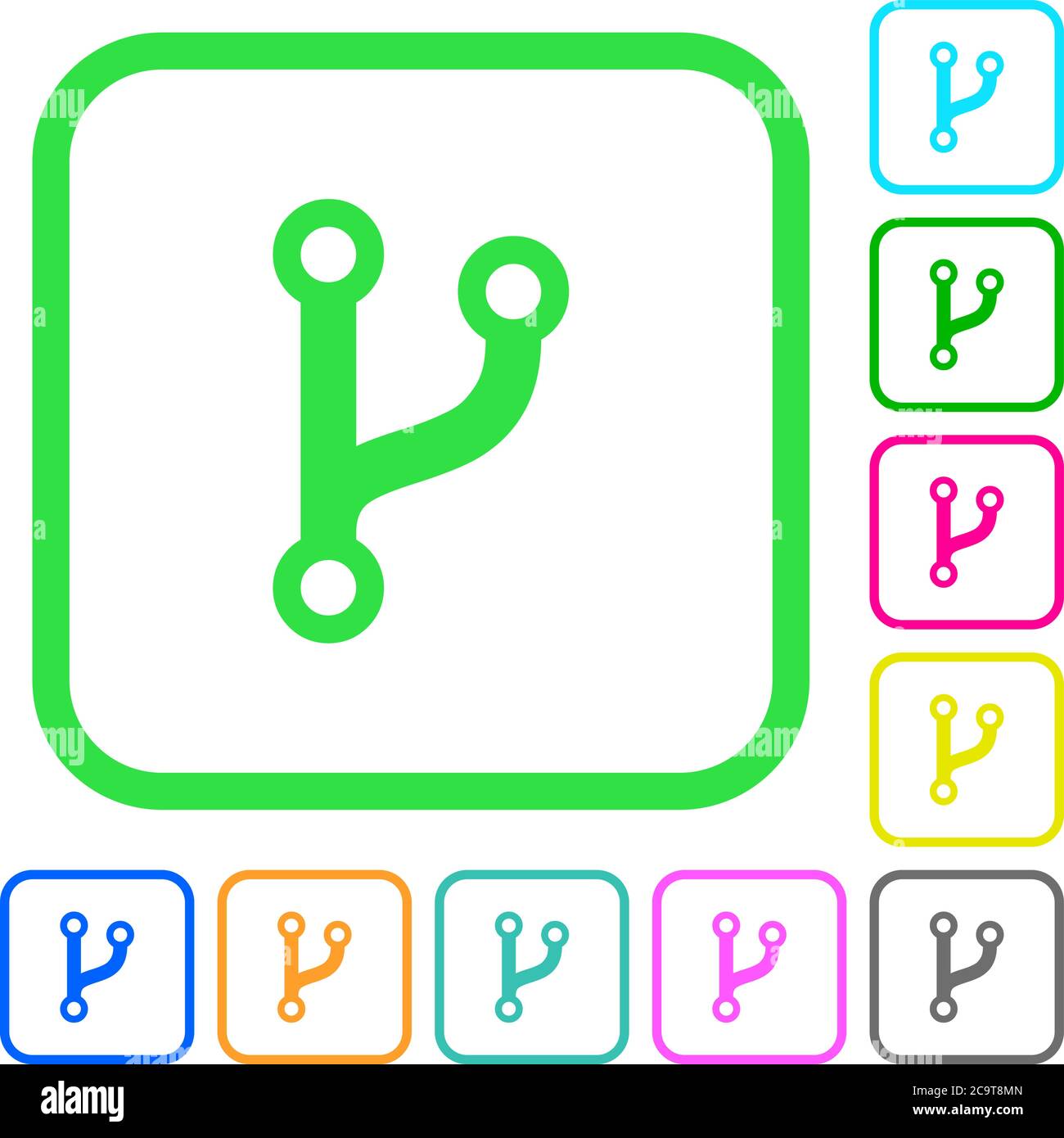 Code fork vivid colored flat icons in curved borders on white ...