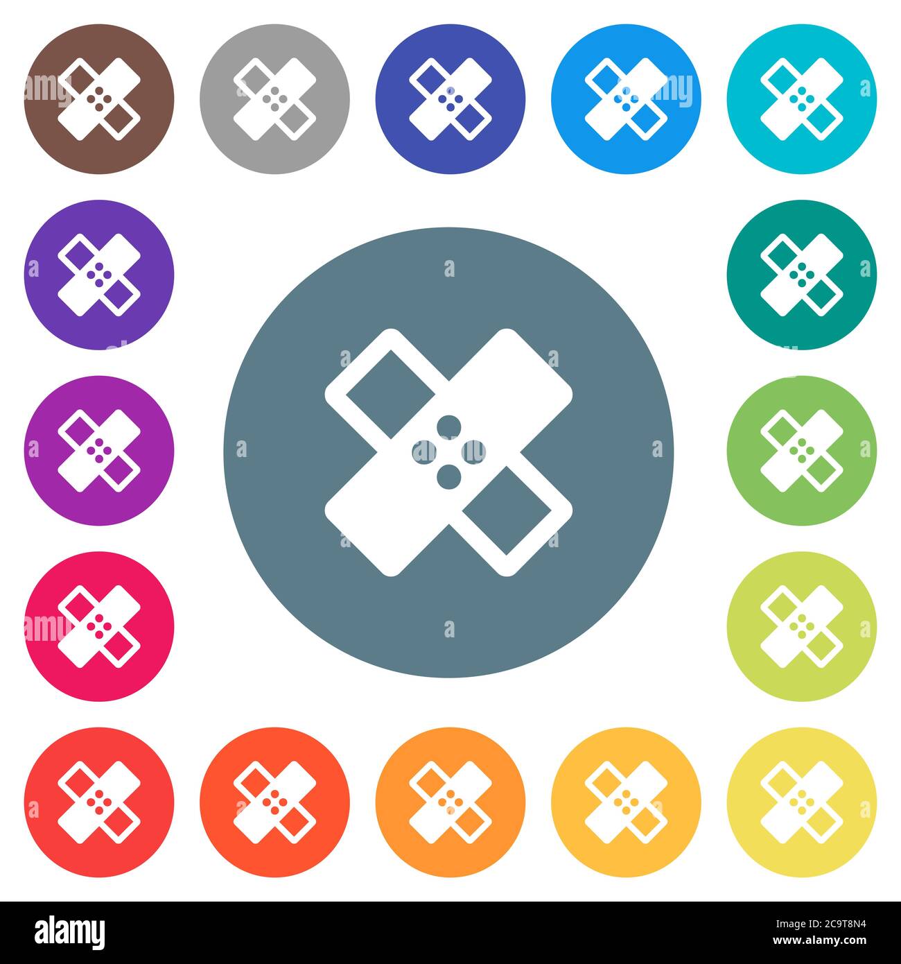 Band aid flat white icons on round color backgrounds. 17 background ...