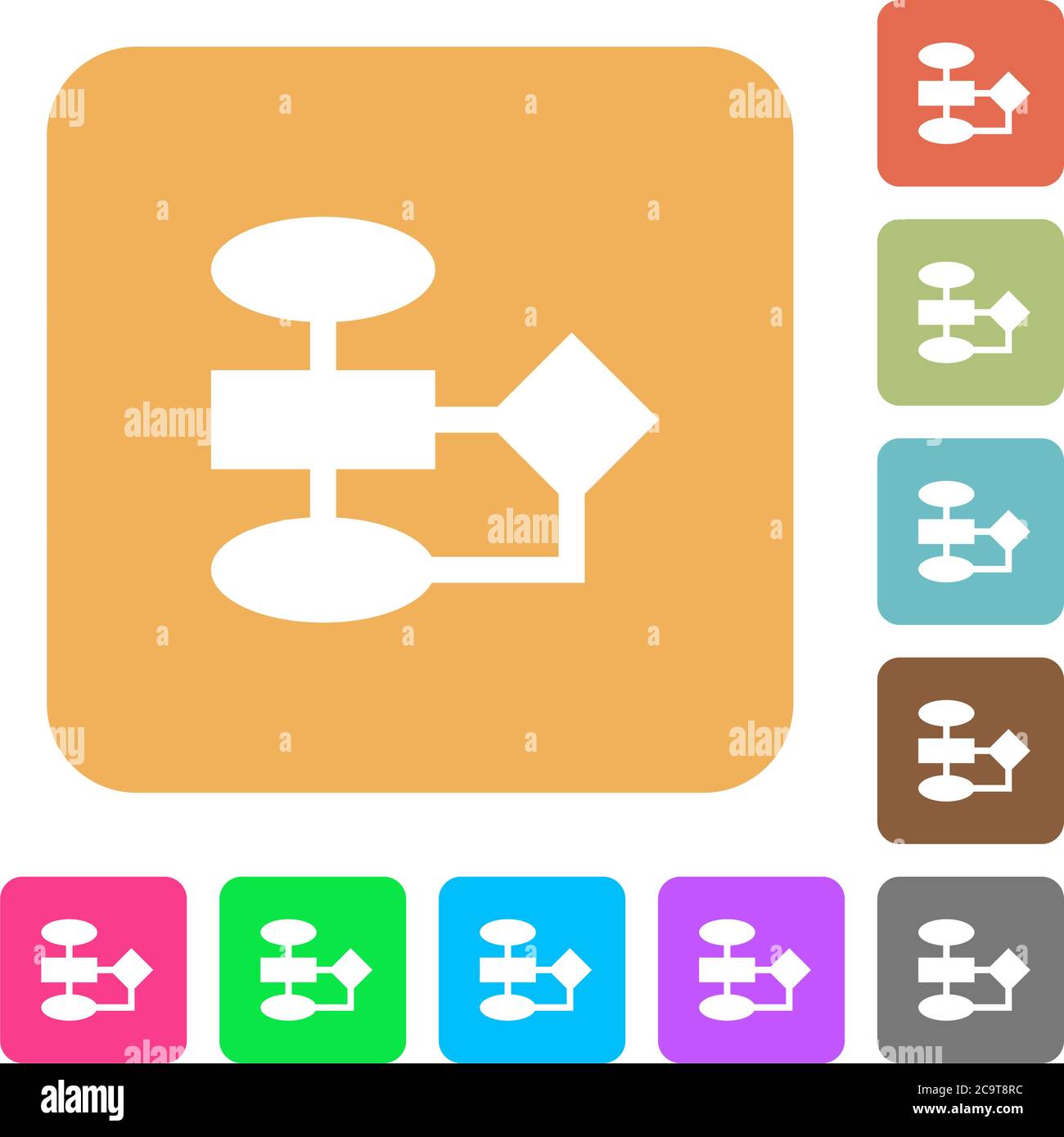 Flowchart flat icons on rounded square vivid color backgrounds Stock ...