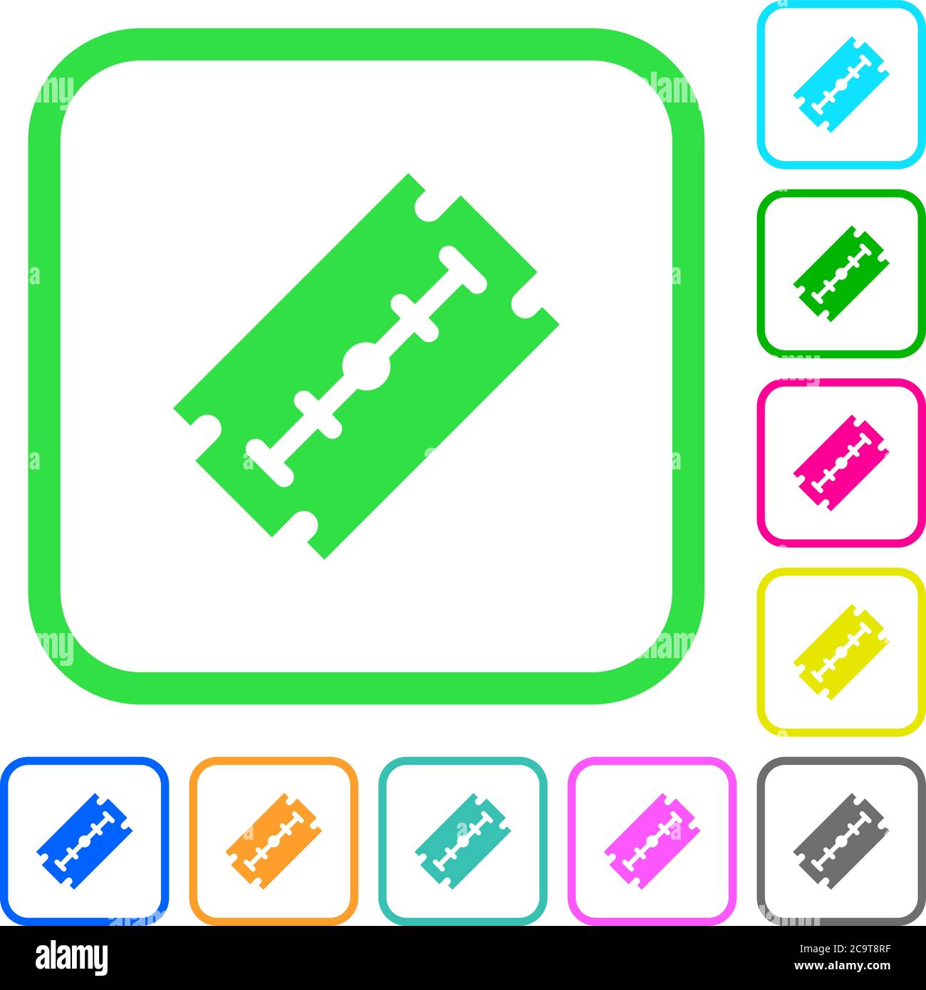 Razor blade vivid colored flat icons in curved borders on white ...