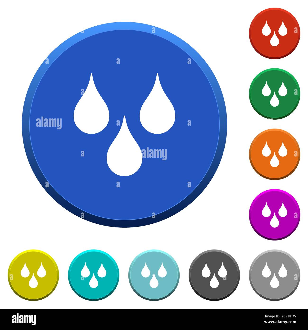 Water drops round color beveled buttons with smooth surfaces and flat ...
