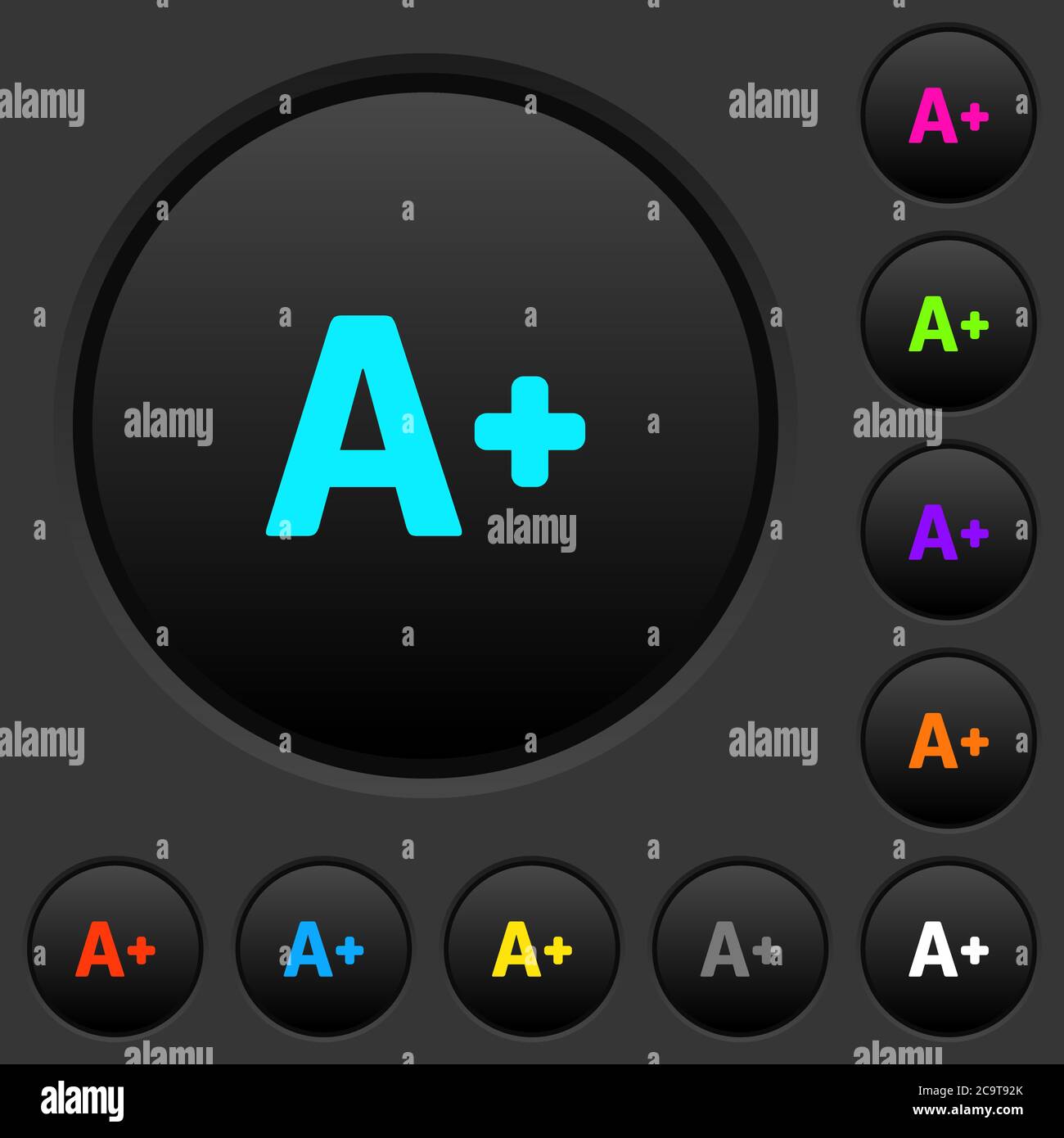 Increase font size dark push buttons with vivid color icons on dark ...