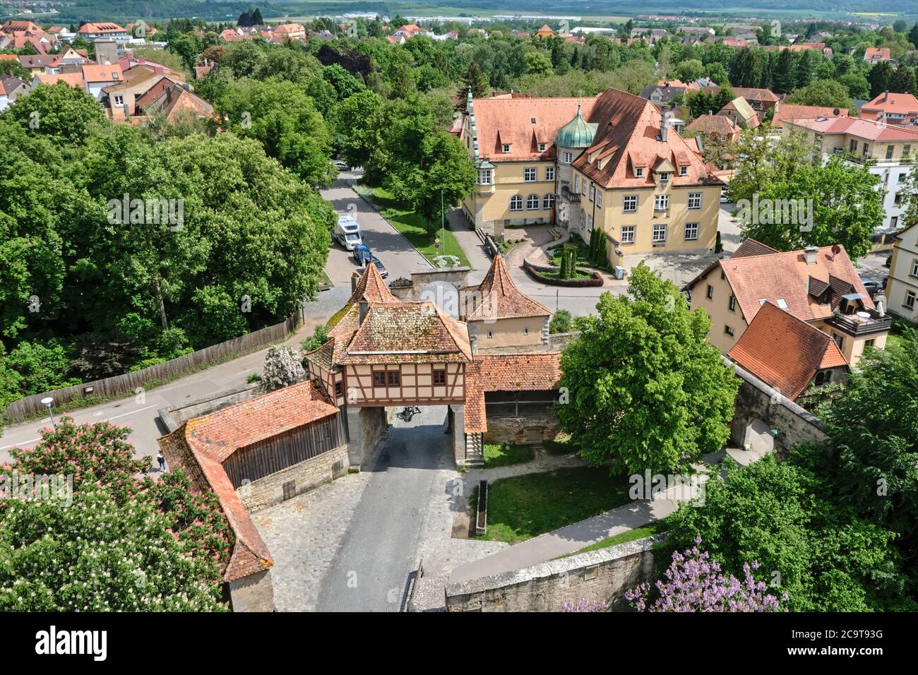 Top view of a medieval city gate in Rothenburg ob der Tauber Stock ...