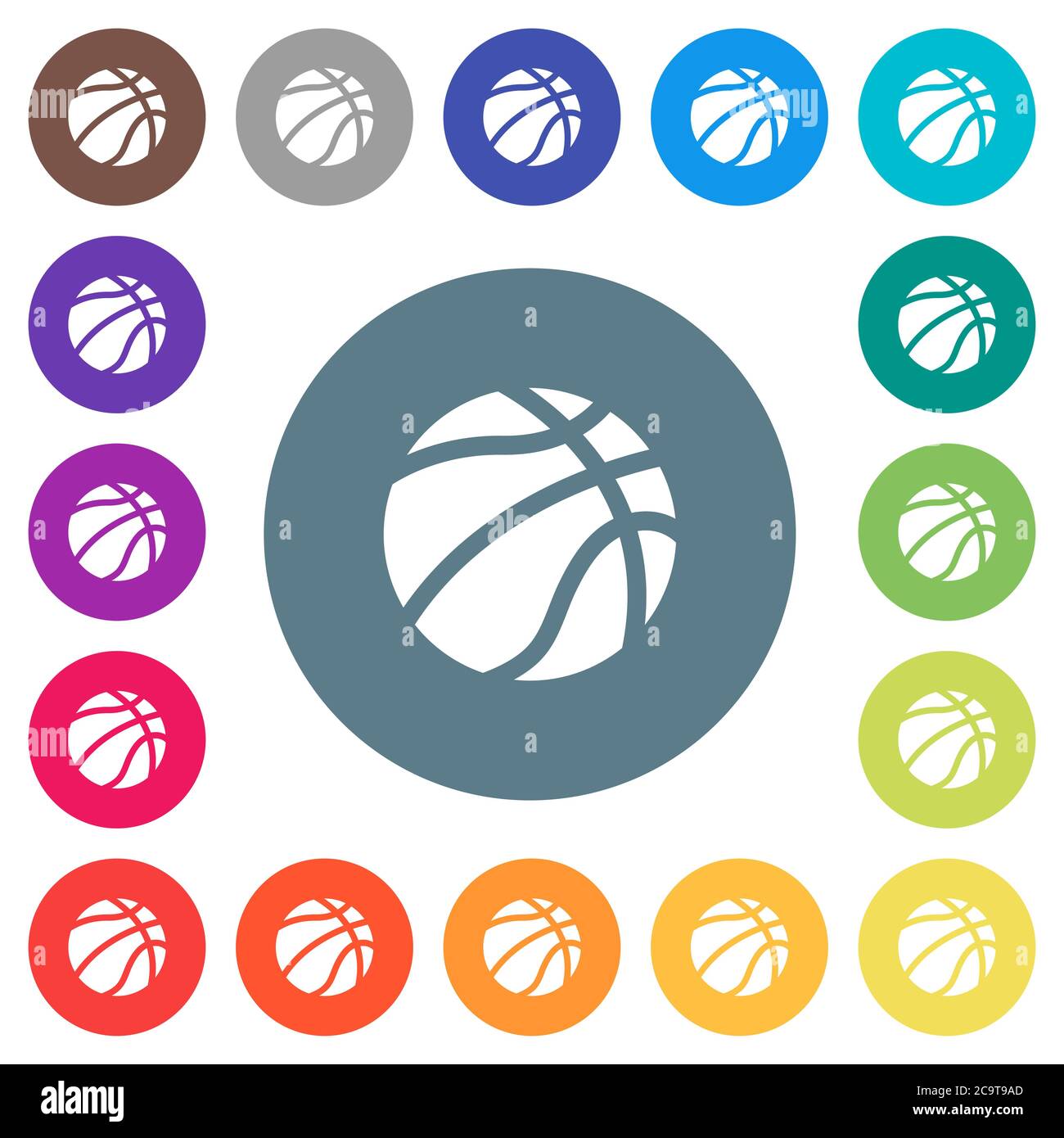Basketball flat white icons on round color backgrounds. 17 background ...
