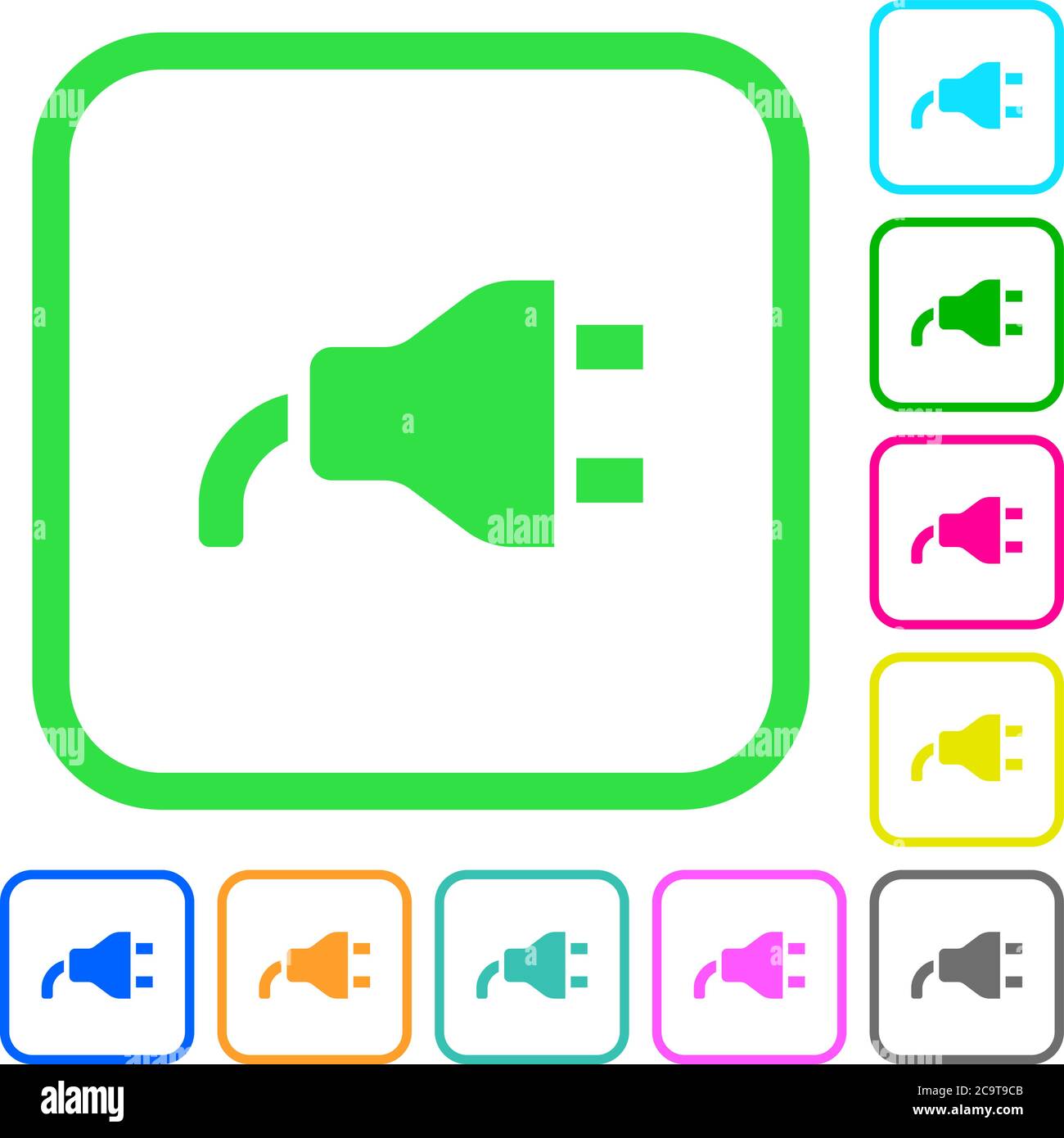 Power plug vivid colored flat icons in curved borders on white ...