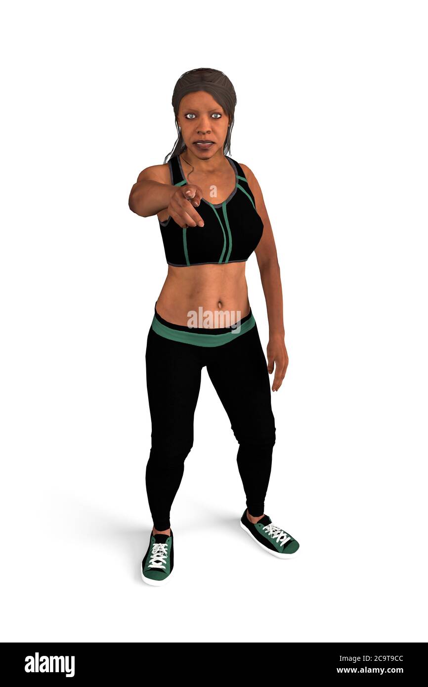 A black woman with a menacing expression on her face points her finger ...