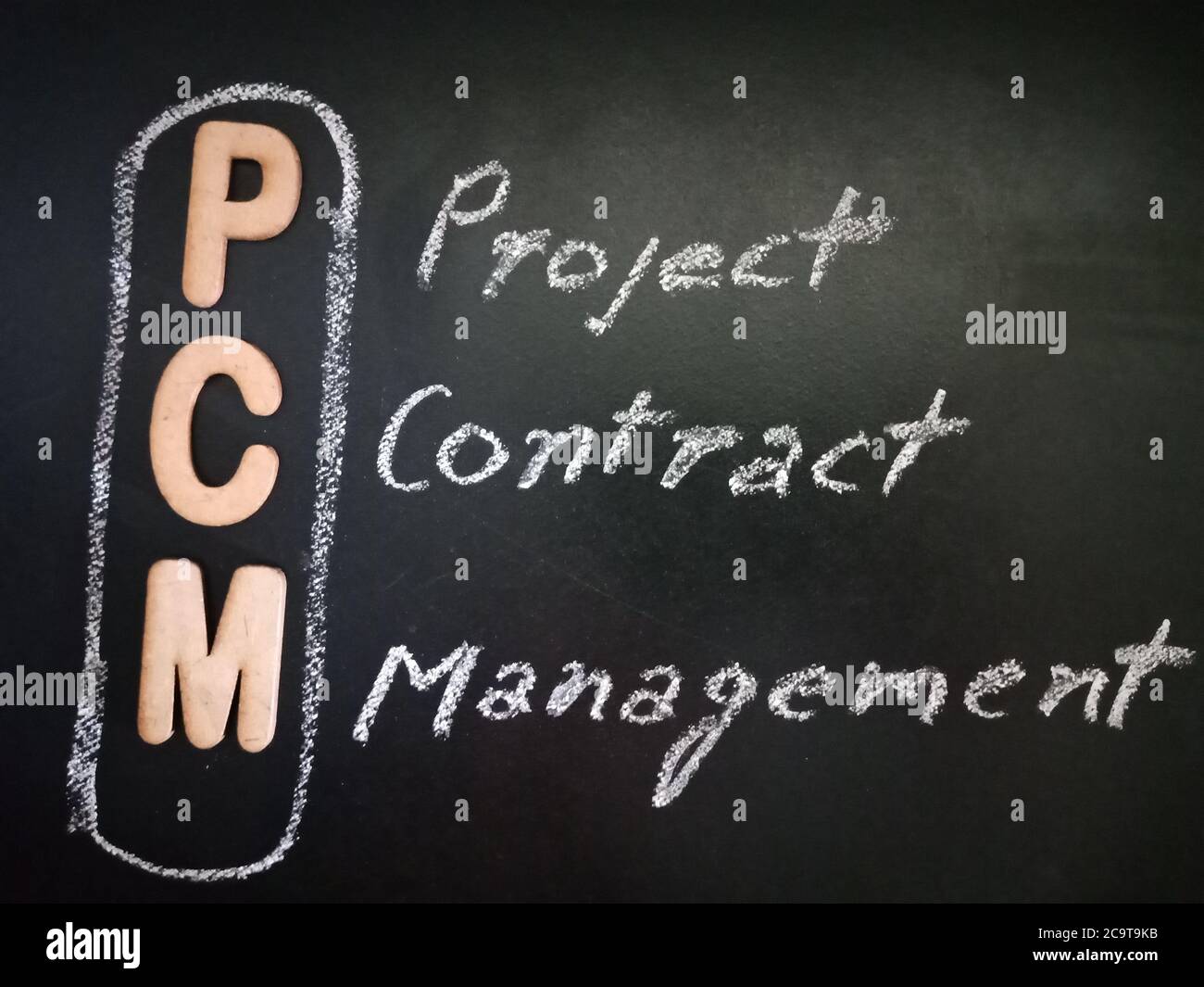 PCM project contract management word presented on chalkboard concept ...