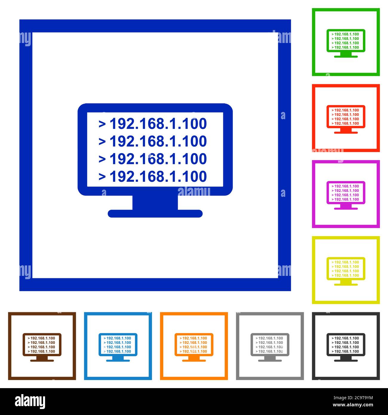 Ping remote computer flat color icons in square frames on white ...