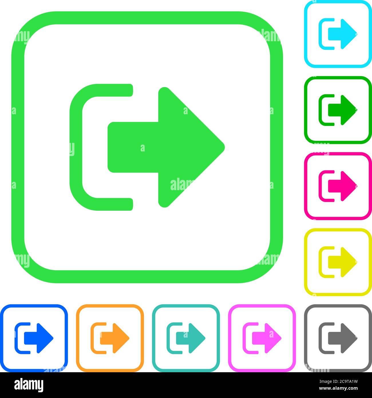 Sign out vivid colored flat icons in curved borders on white background ...