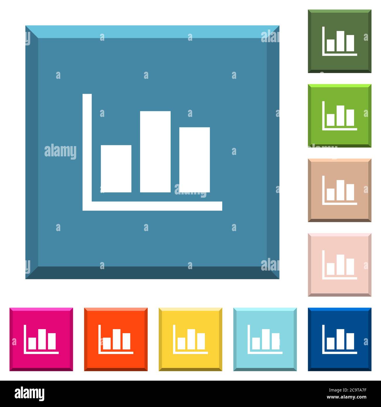 Statistics white icons on edged square buttons in various trendy colors ...
