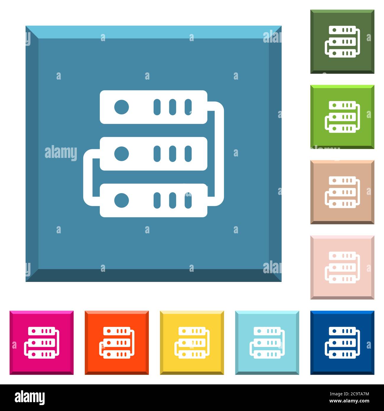 Connected servers white icons on edged square buttons in various trendy ...