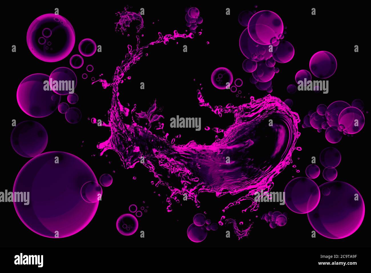 Image of water bubbles in violet color on black background artistic ...
