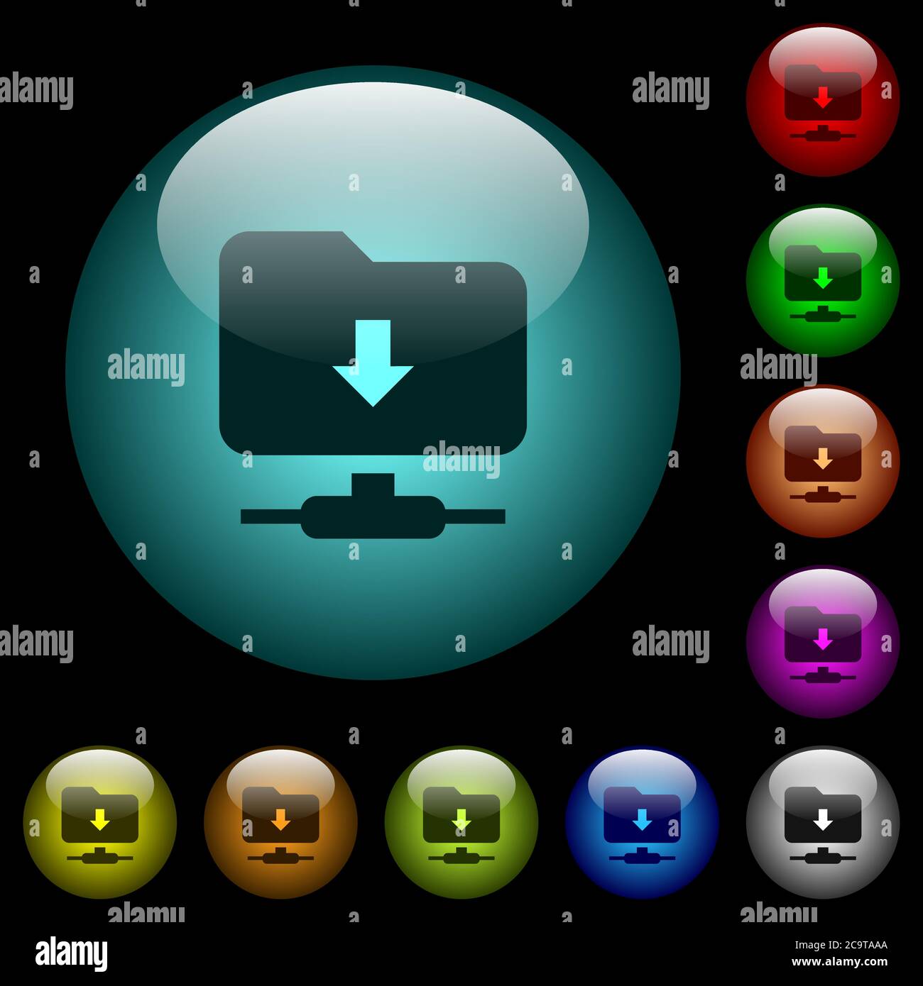 FTP navigate down icons in color illuminated spherical glass buttons on ...