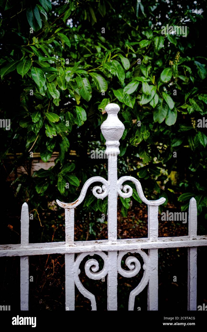 White wrought iron gate hi-res stock photography and images - Alamy