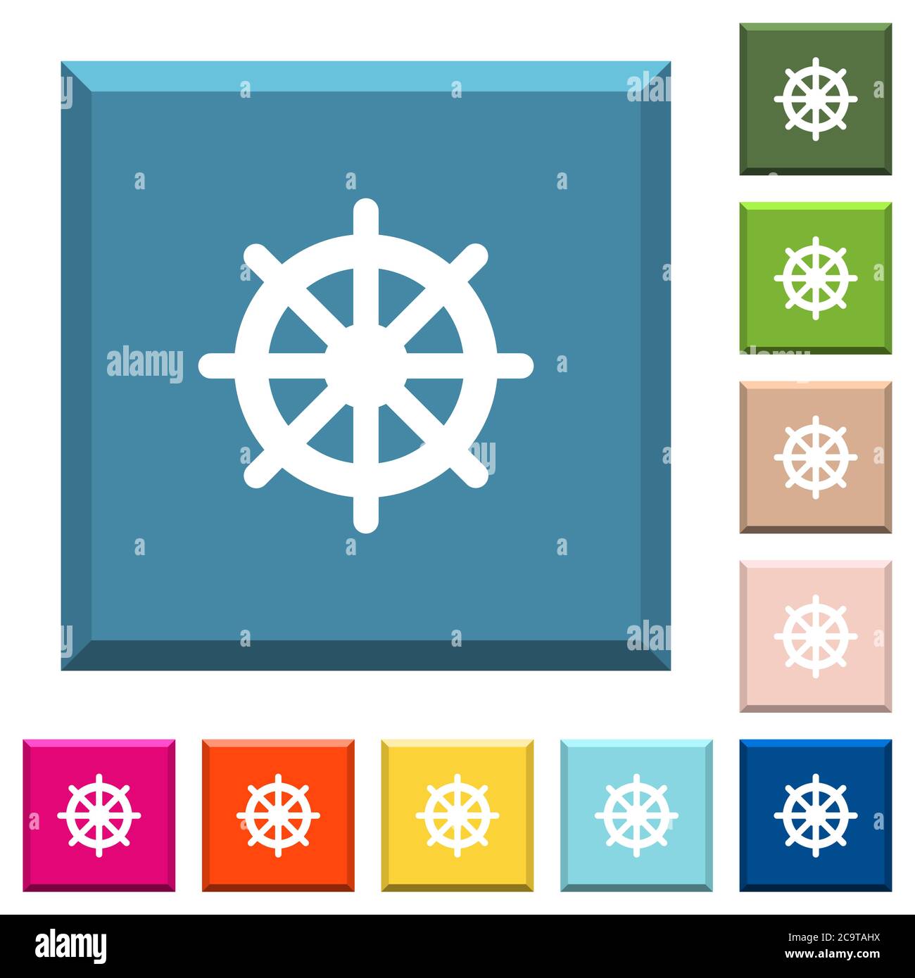 Steering wheel white icons on edged square buttons in various trendy ...