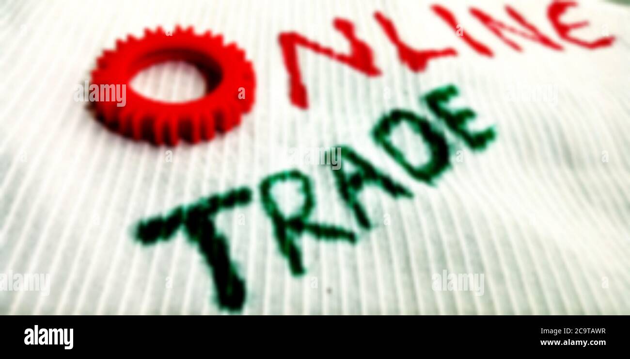 Online trade text on colorful word green and red in white background ...