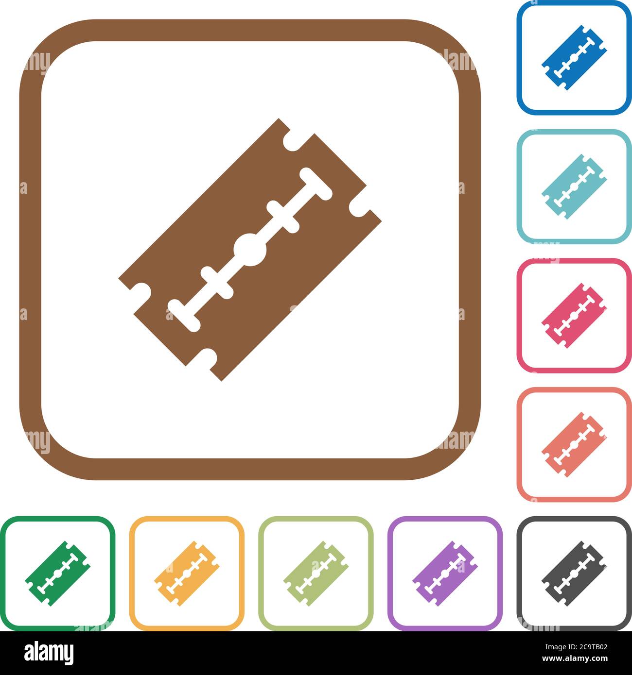 Razor blade simple icons in color rounded square frames on white ...
