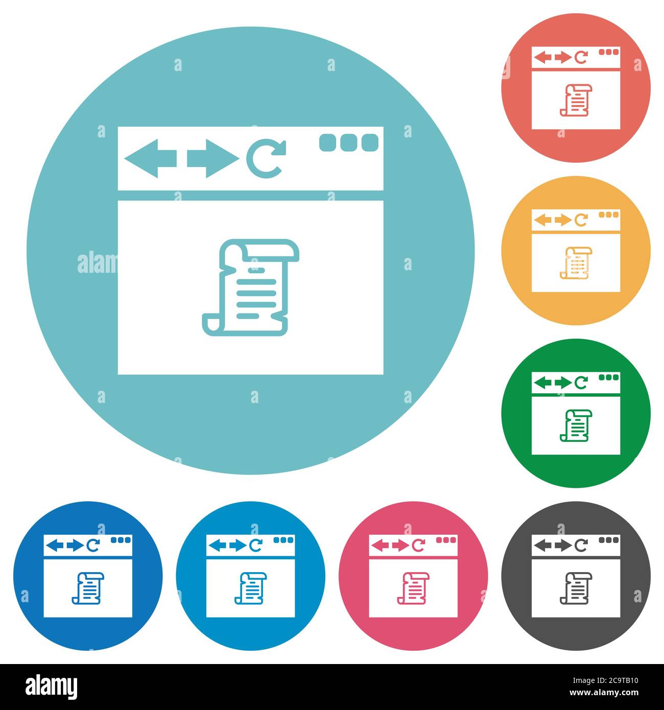 Browser running script flat white icons on round color backgrounds ...