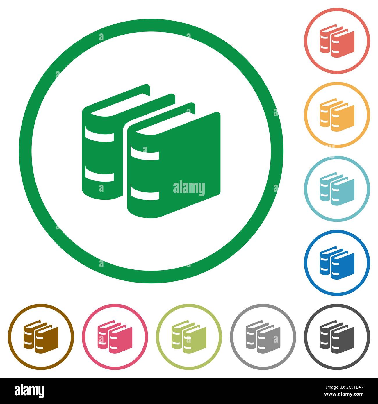 Two books flat color icons in round outlines on white background Stock ...