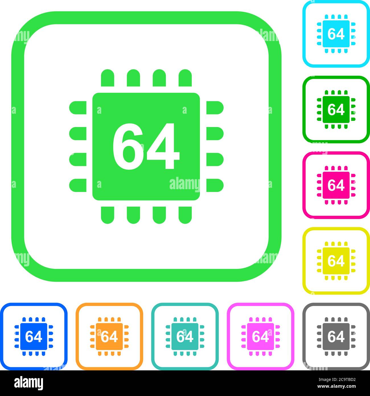 Microprocessor 64 bit architecture vivid colored flat icons in curved ...