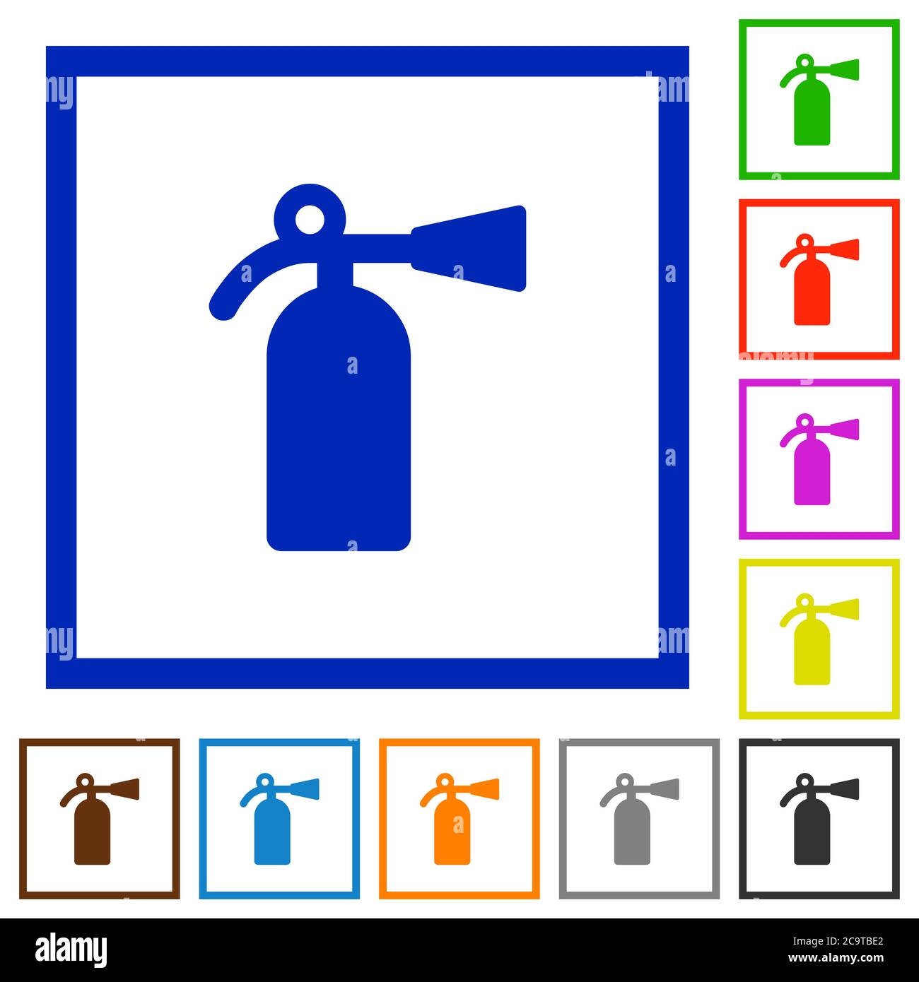 Fire extinguisher flat color icons in square frames on white background ...